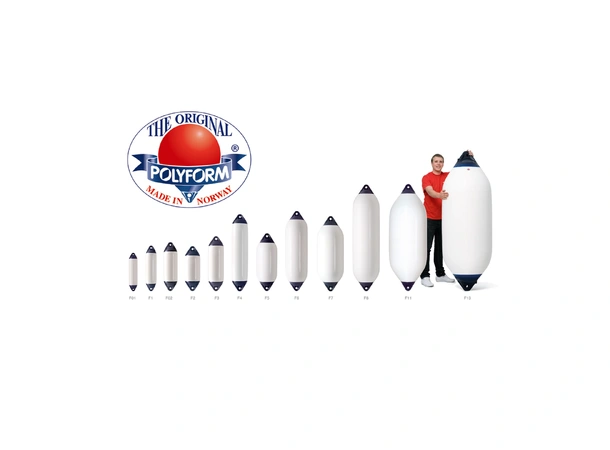 POLYFORM Fender F2 Hvit med sorte ender - 610 mm - Marineshop AS